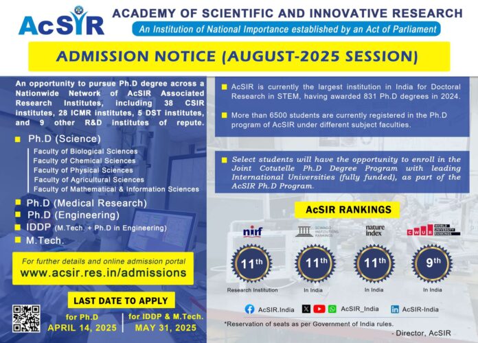 AcSIR PhD Admission Aug 2025 - Apply Online